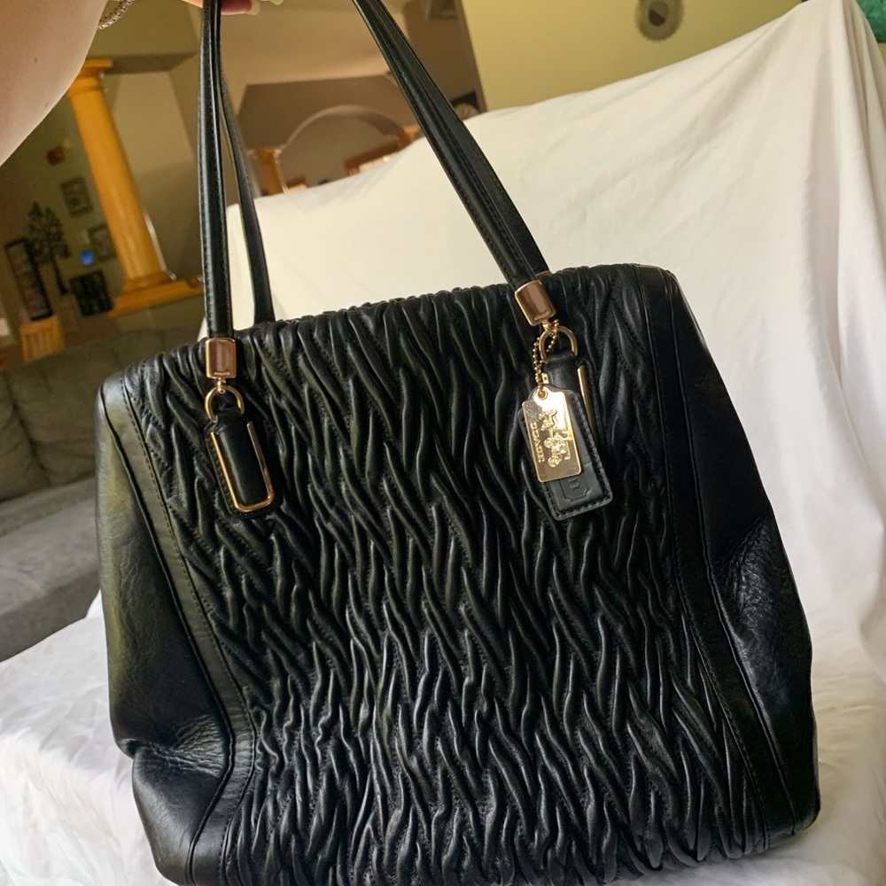 Coach Leather Textured Black Handbag Purse - Gem